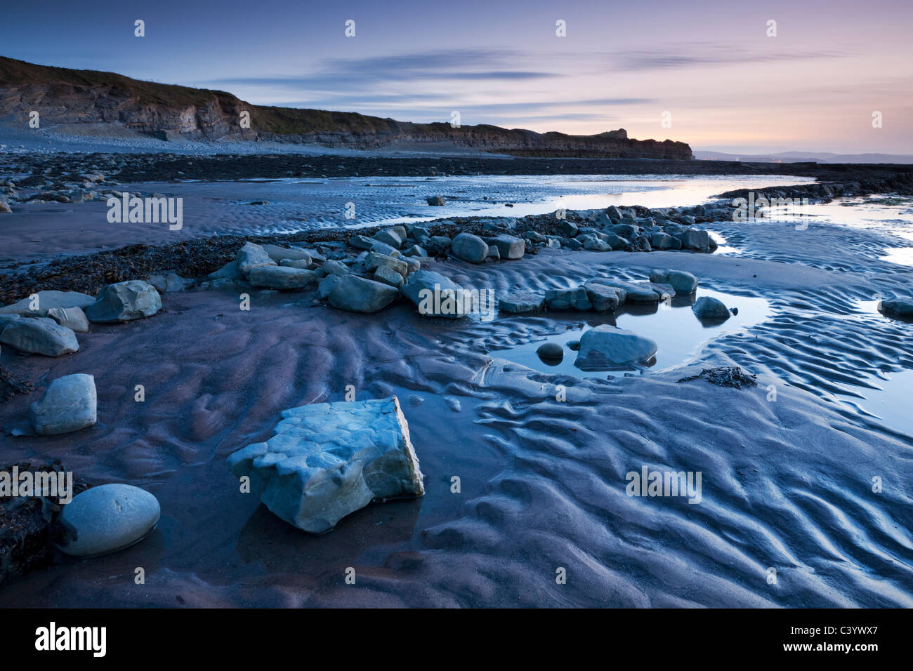 Twilight at Kilve Beach in the Quantocks, Somerset, England. Spring ...