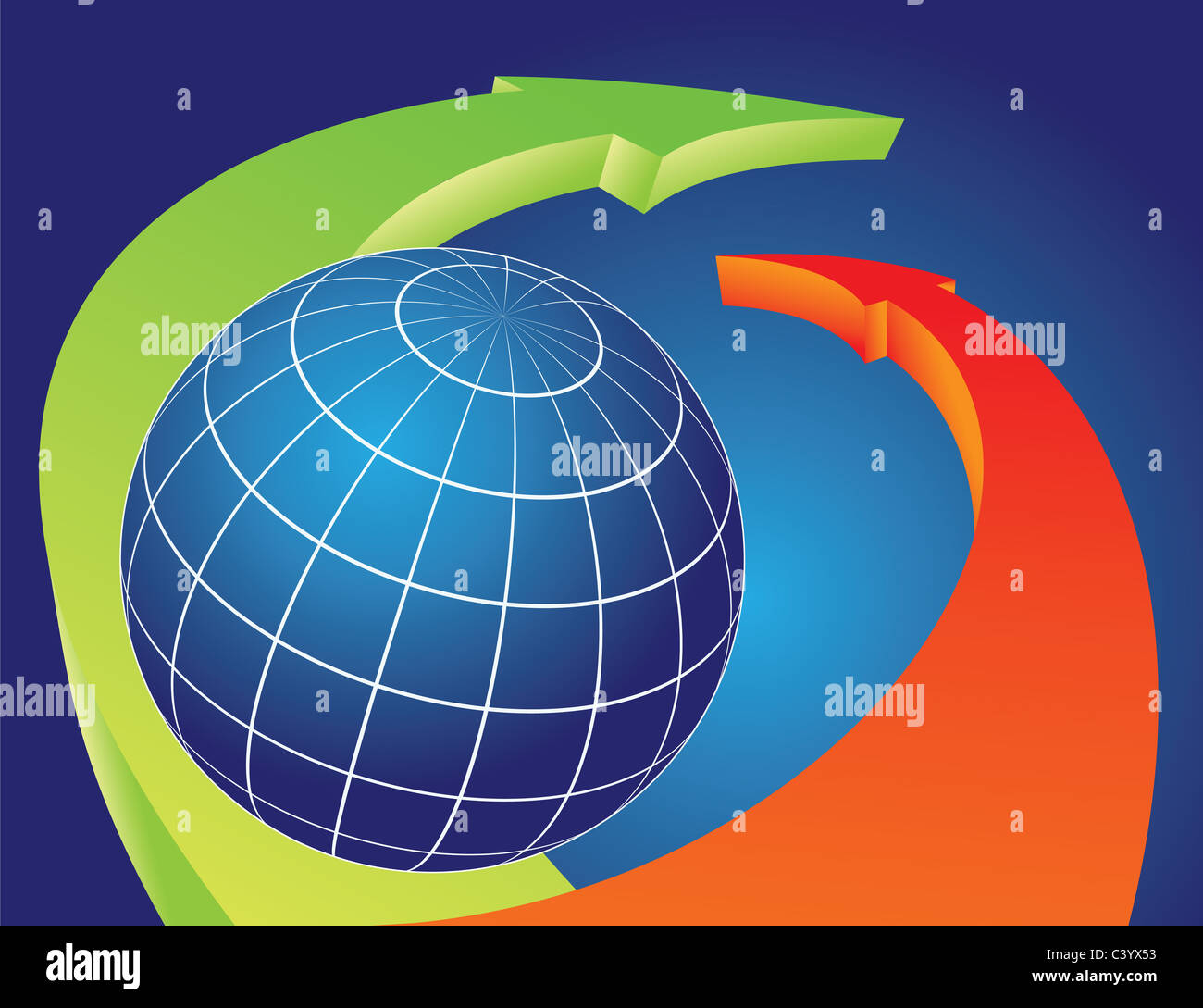 Earth globe Overlapped by bending arrows. Travel concept illustration ...