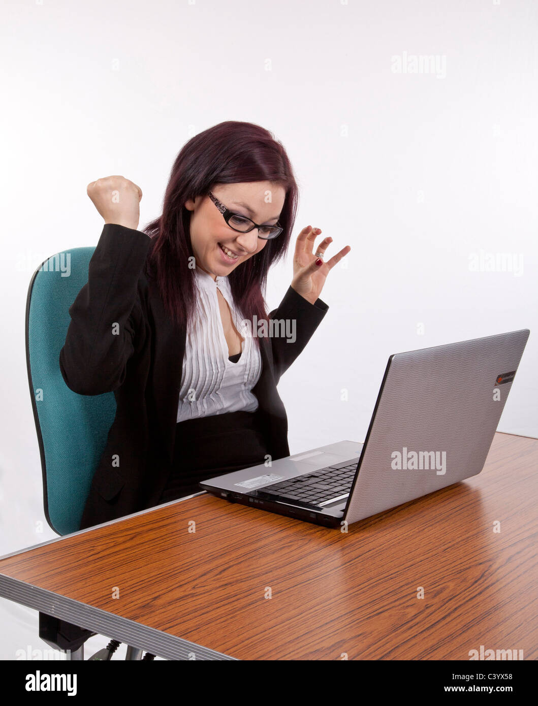 Office secretary with laptop computer Stock Photo - Alamy