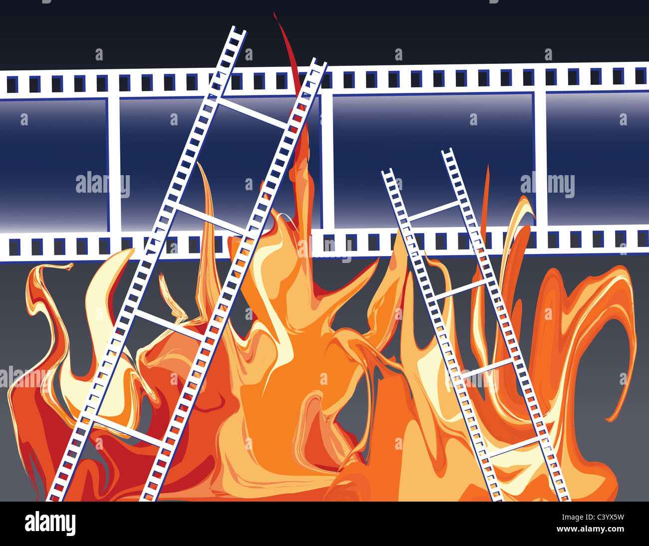 Films in fire flames. Abstract illustration Stock Photo - Alamy