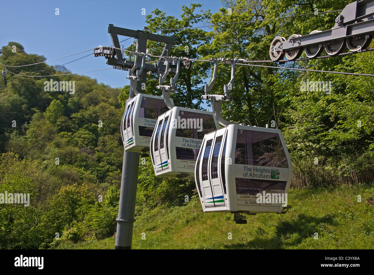 Cable cars at Heights of Abraham, Matlock Bath Stock Photo - Alamy
