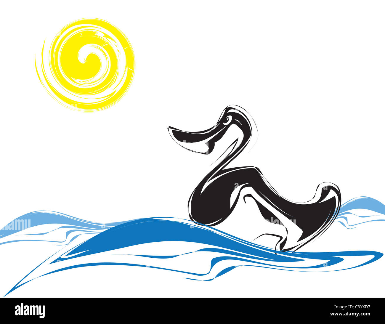 Fantasy duck floating on water. Sketch illustration Stock Photo - Alamy
