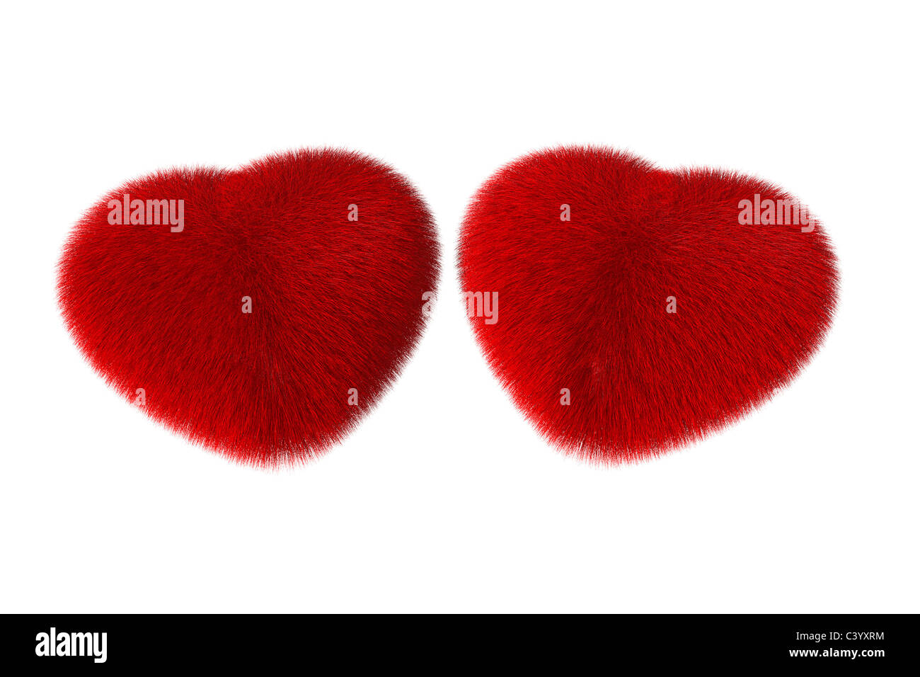 Two fluffy red hearts isolated on white background Stock Photo - Alamy