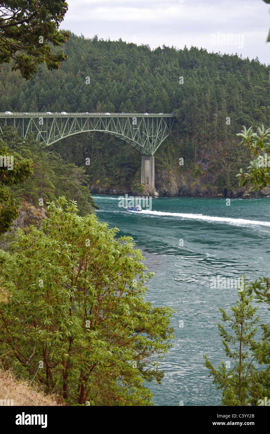 Deception Pass, a narrow channel of water separating Whidbey Island ...