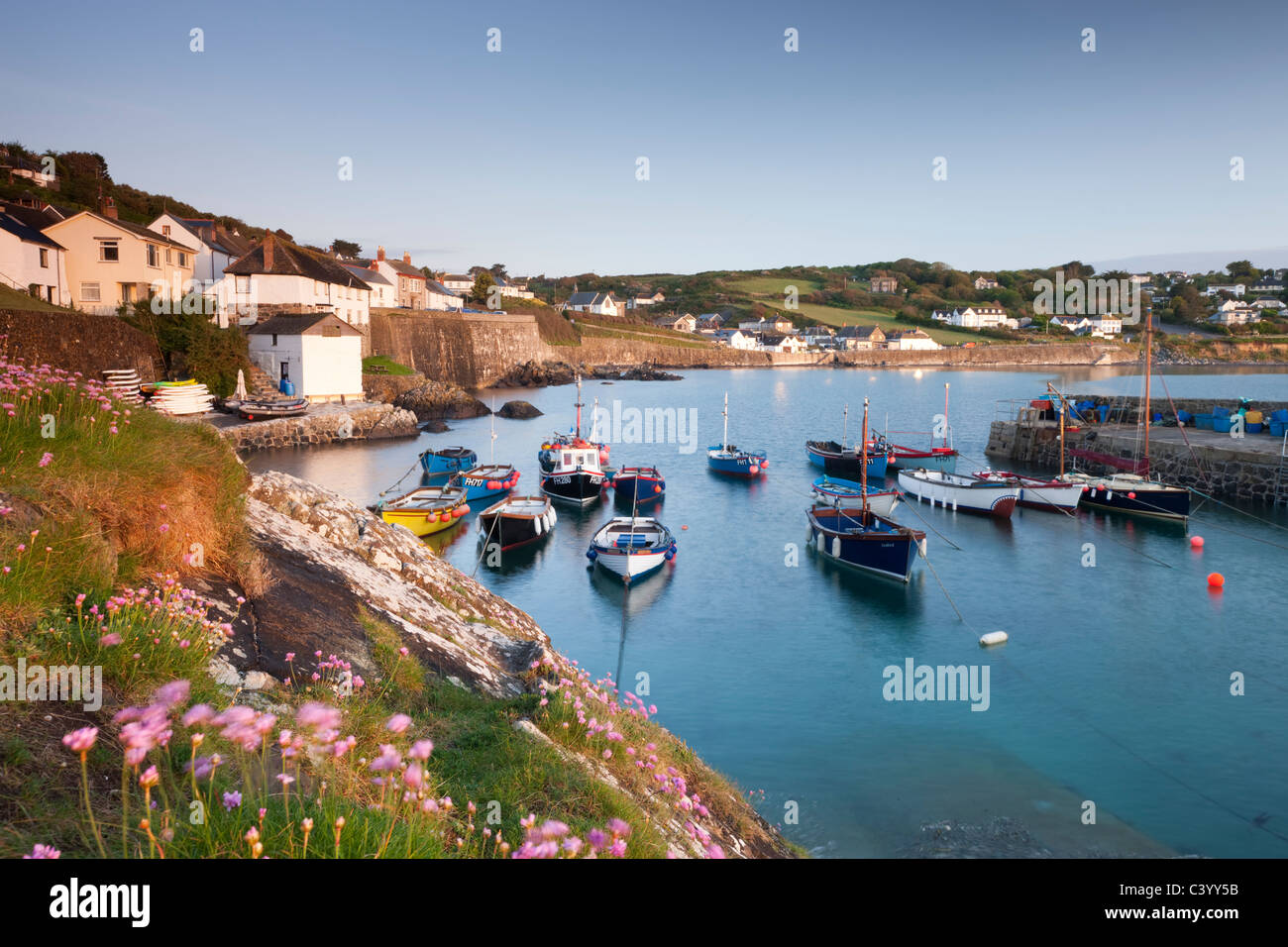 Pretty harbour and fishing boats at Coverack on the Lizard Peninsula ...