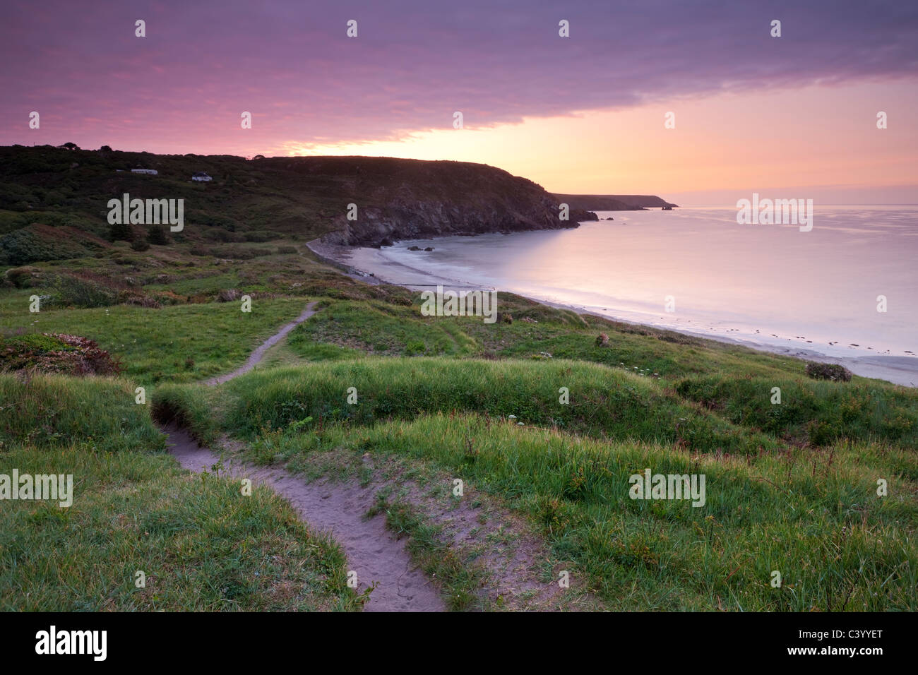 Sunrise on the South West Coast Path at Kennack Sands, Lizard Peninsula ...