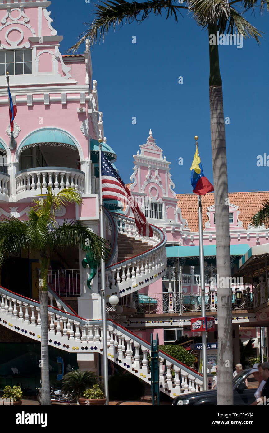 Colour washed buildings, Aruba, Netherland Antilles, Caribbean Stock ...