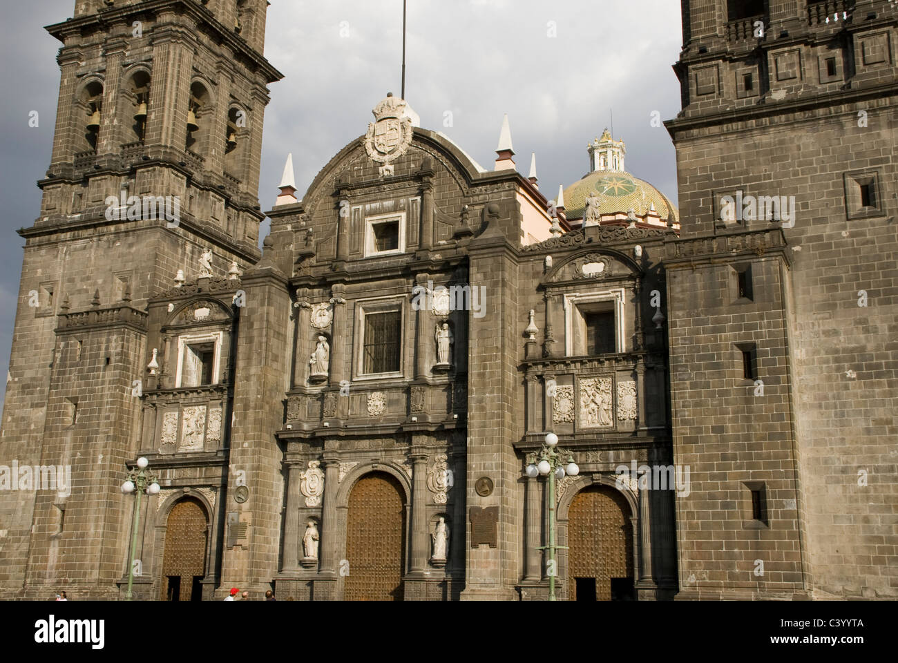 Puebla Cathedral (1575-1690).Main facade and the Towers. City of Puebla ...