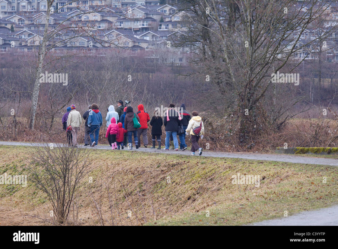 Group of bird watchers going out with a guide at Colony Farm, Port ...