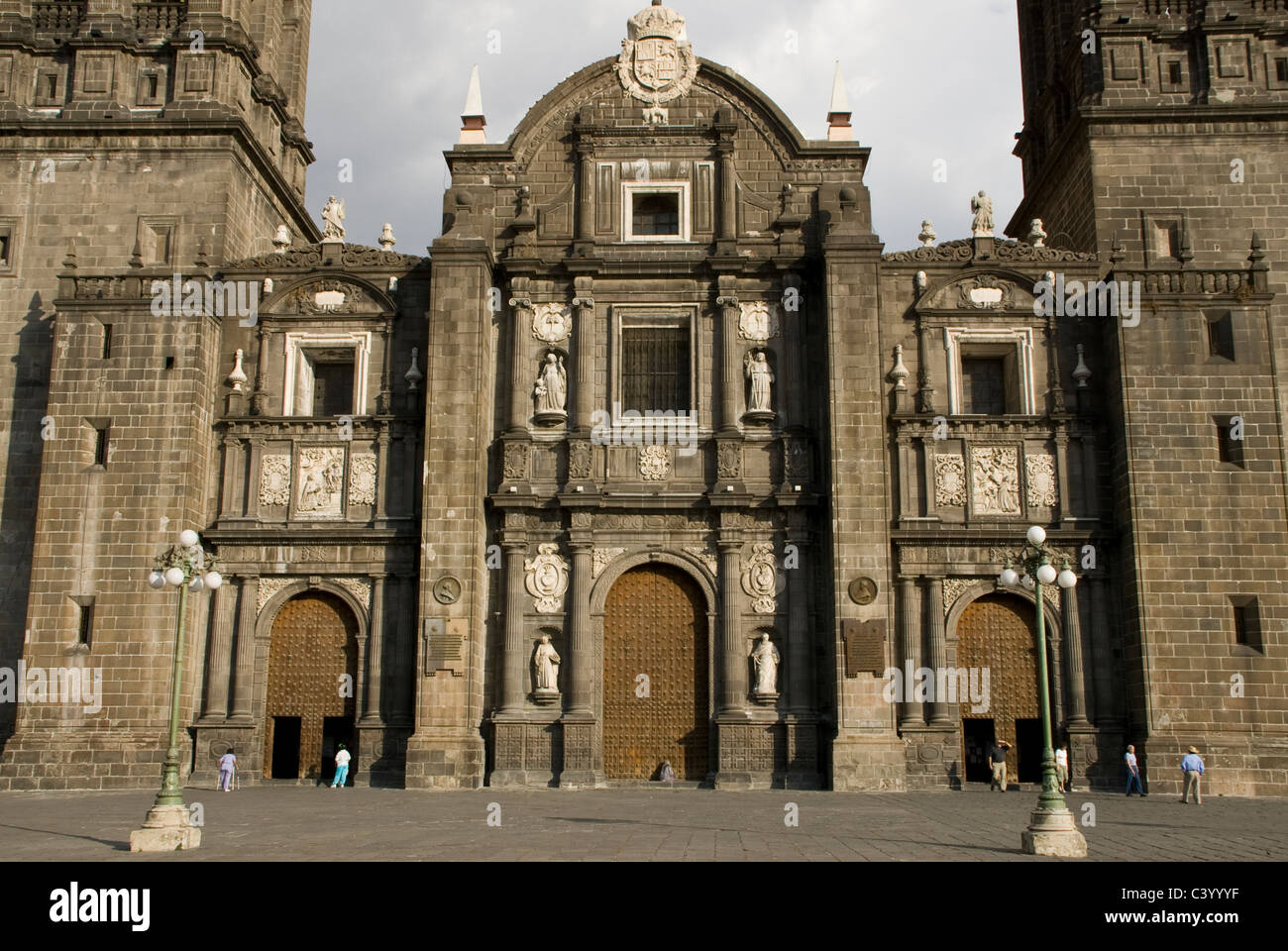 Puebla Cathedral (1575-1690).Main facade and the Towers. City of Puebla ...