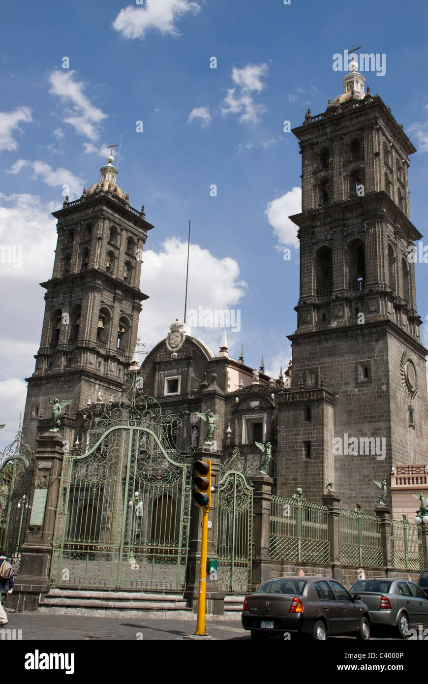 Puebla Cathedral (1575-1690).Main facade and the Towers. City of Puebla ...