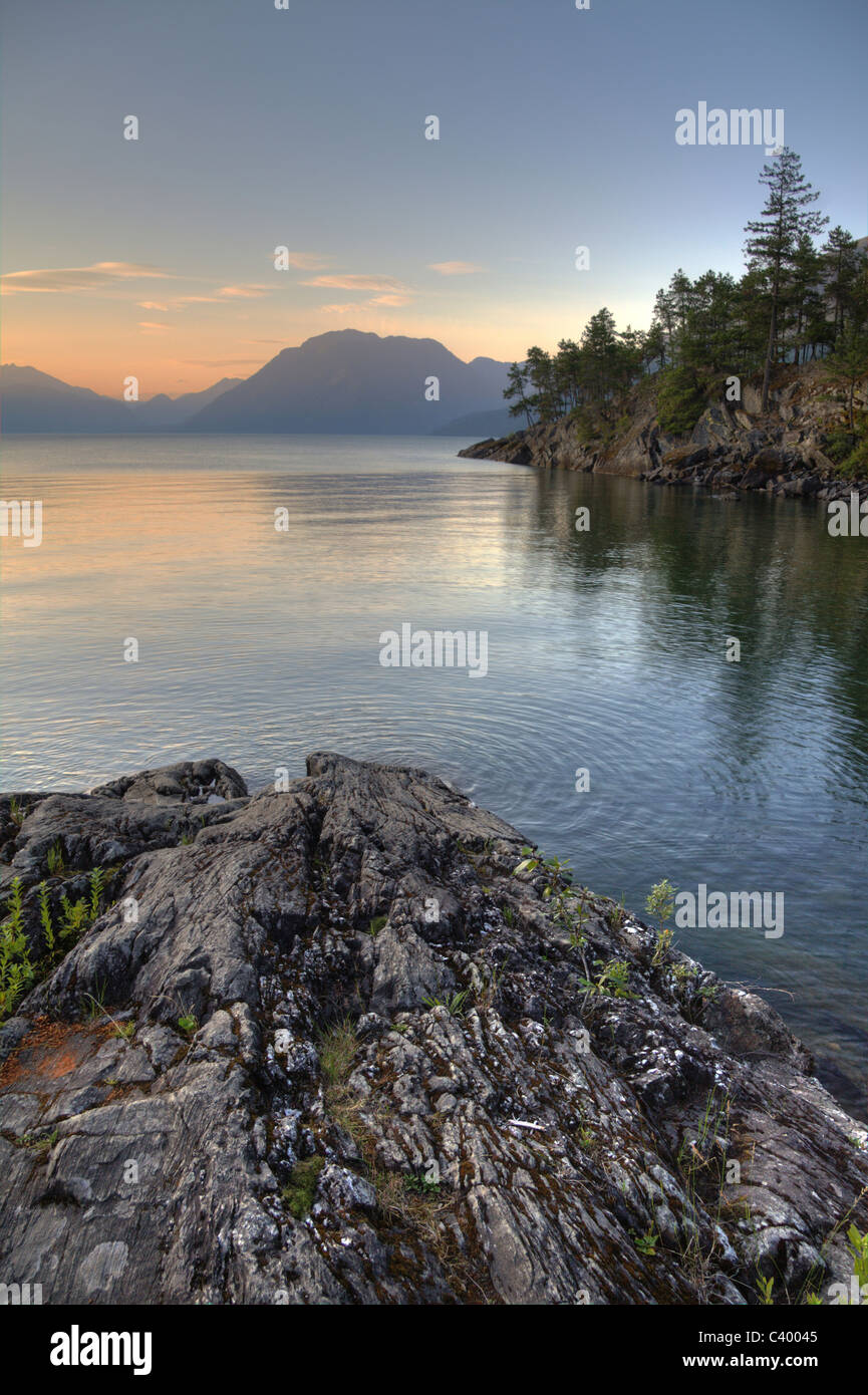 View of Harrison Lake from Cascade Peninsula at sunset, near Harrison ...