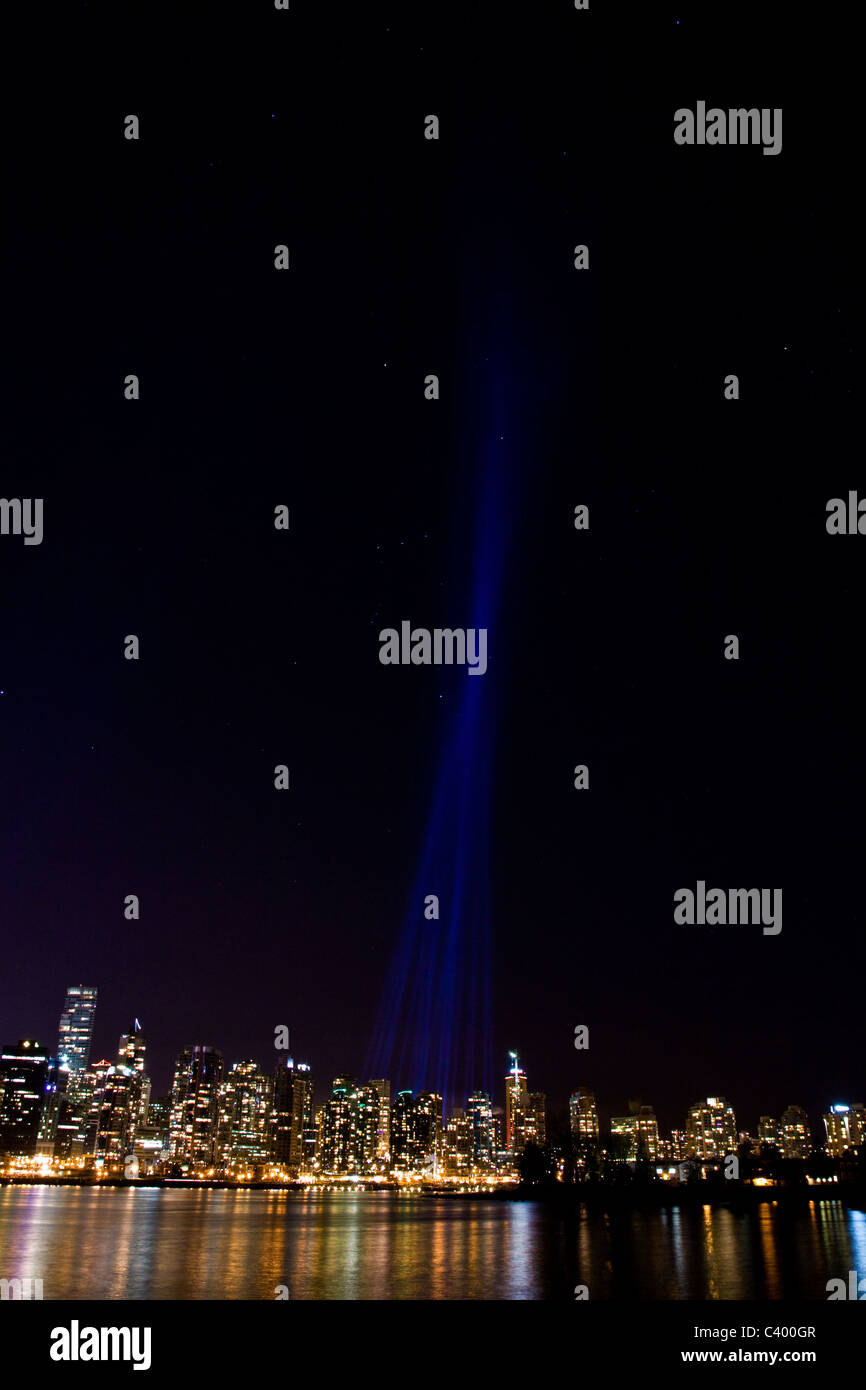 Projected beam of light behind Vancouver west end during the 2010 ...