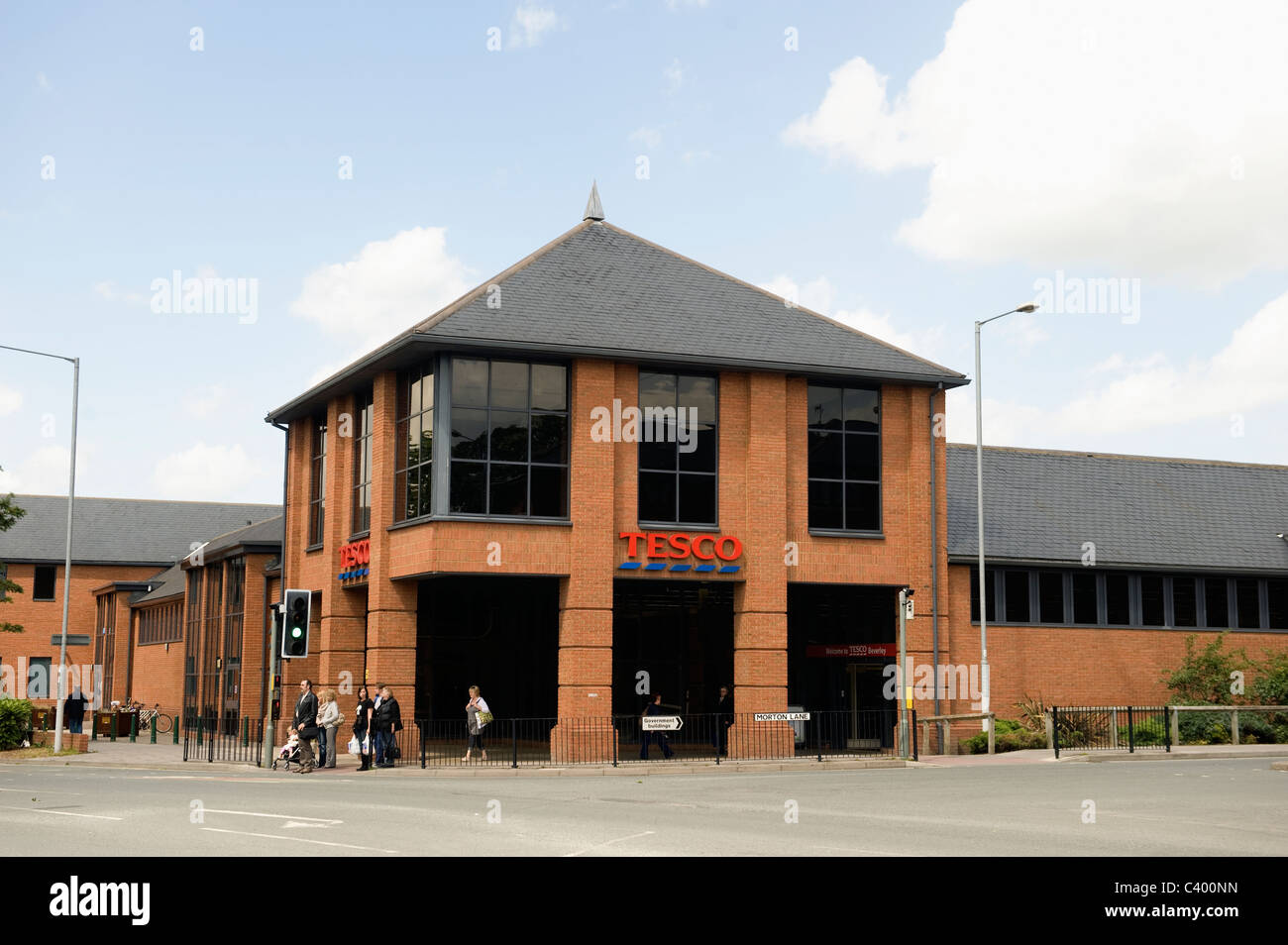 Tesco supermarket in Beverley, East Yorkshire, showing a modern brick ...