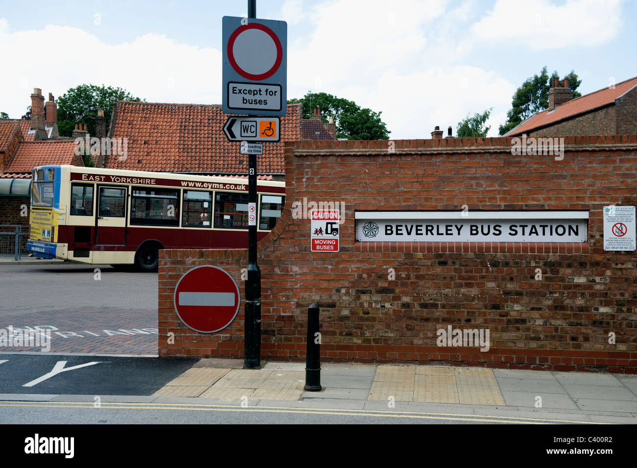 Entrance to Beverley Bus Station in East Yorkshire, England, with brick ...