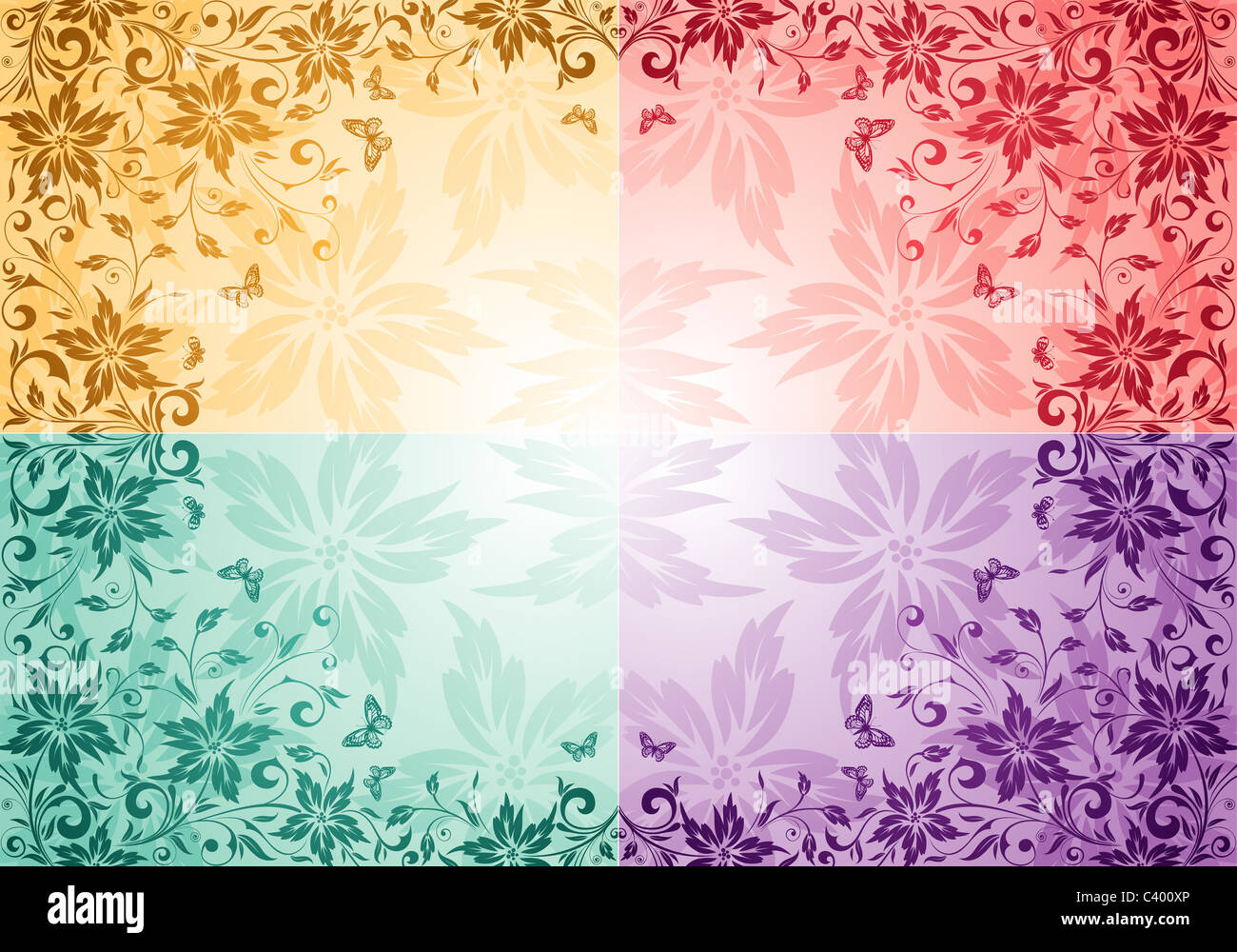 Collect flower background with butterfly, element for design, vector ...