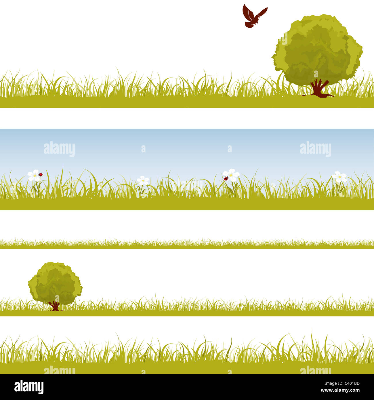 Collect nature seamless background with grass, bush and bird, element ...