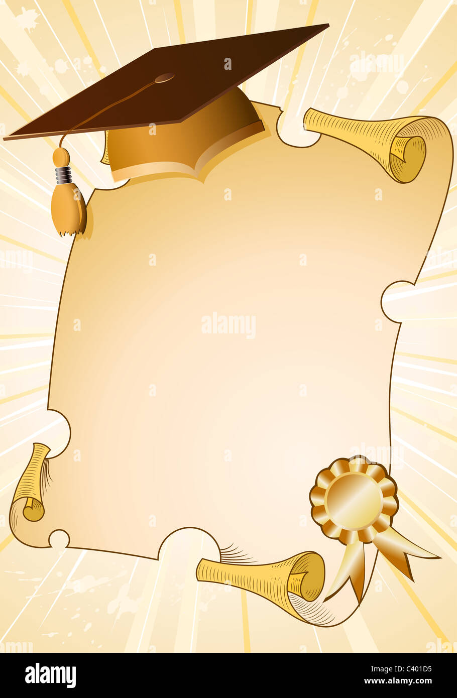 Graduation background with cap and diploma, element for design, vector ...