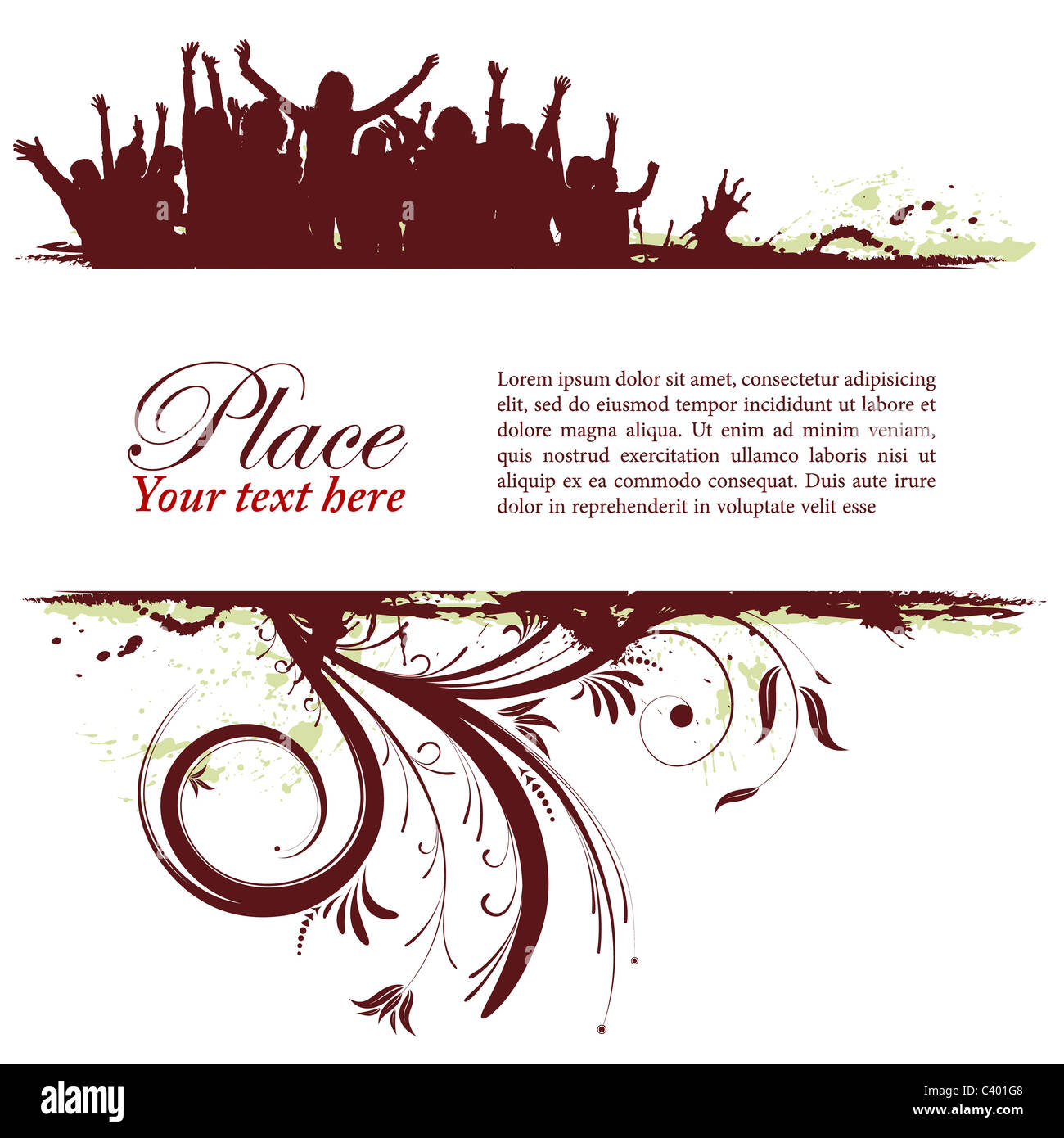 Party frame with flower and dancing silhouettes, element for design ...