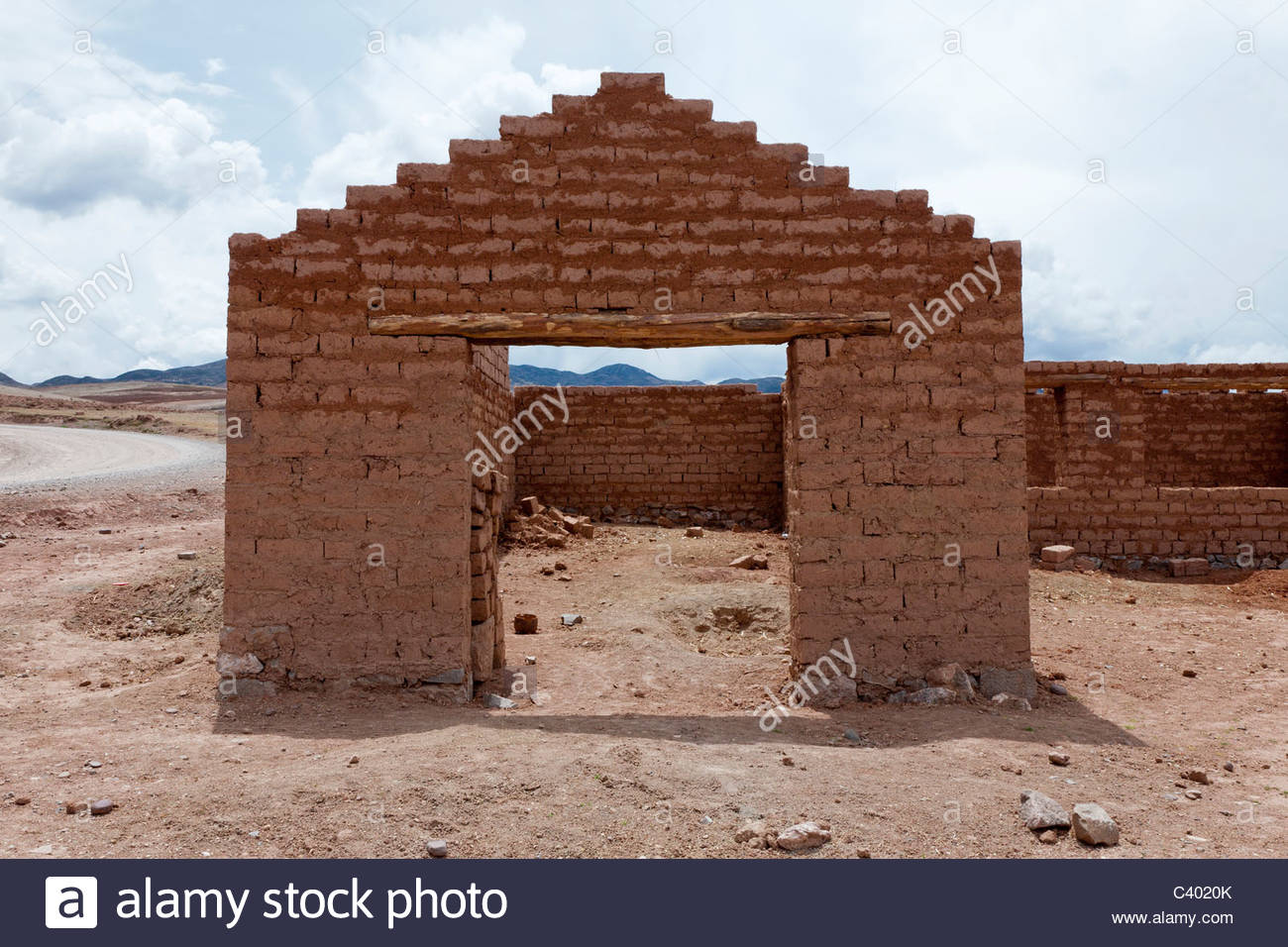 An adobe house being built using hand-made adobe bricks. Near Stock ...