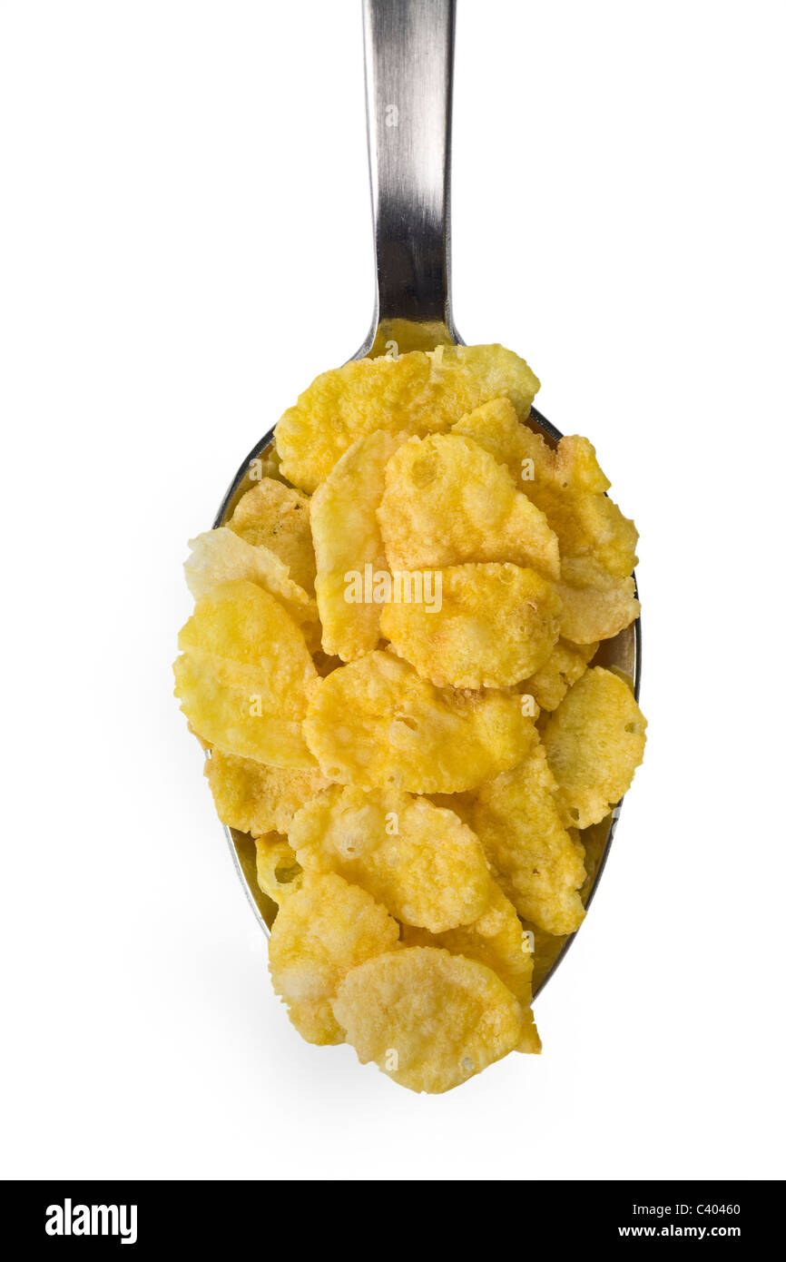 Spoonful of corn flakes isolated on white background Stock Photo - Alamy