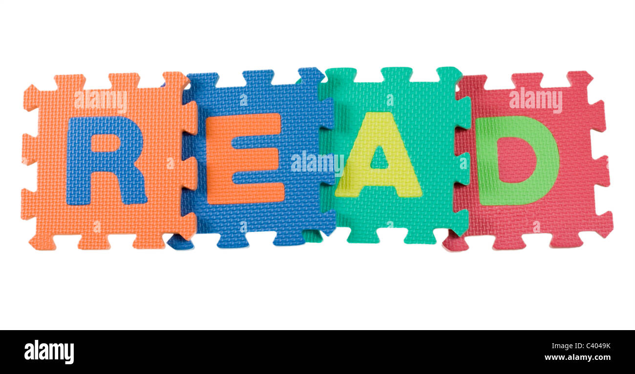 Alphabet blocks forming the word READ isolated on white background ...