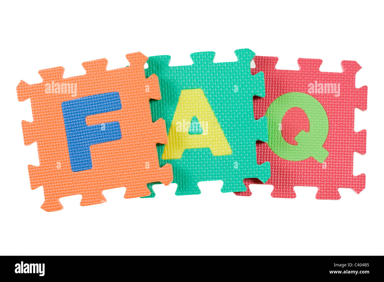 Alphabet blocks forming the letters FAQ isolated on white background ...
