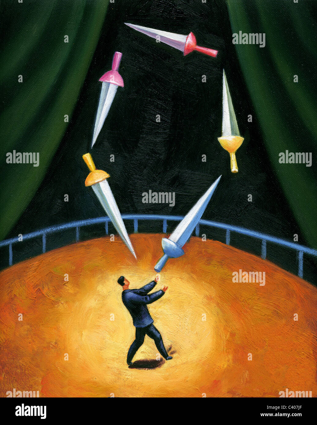 Illustration of a man juggling knives Stock Photo - Alamy