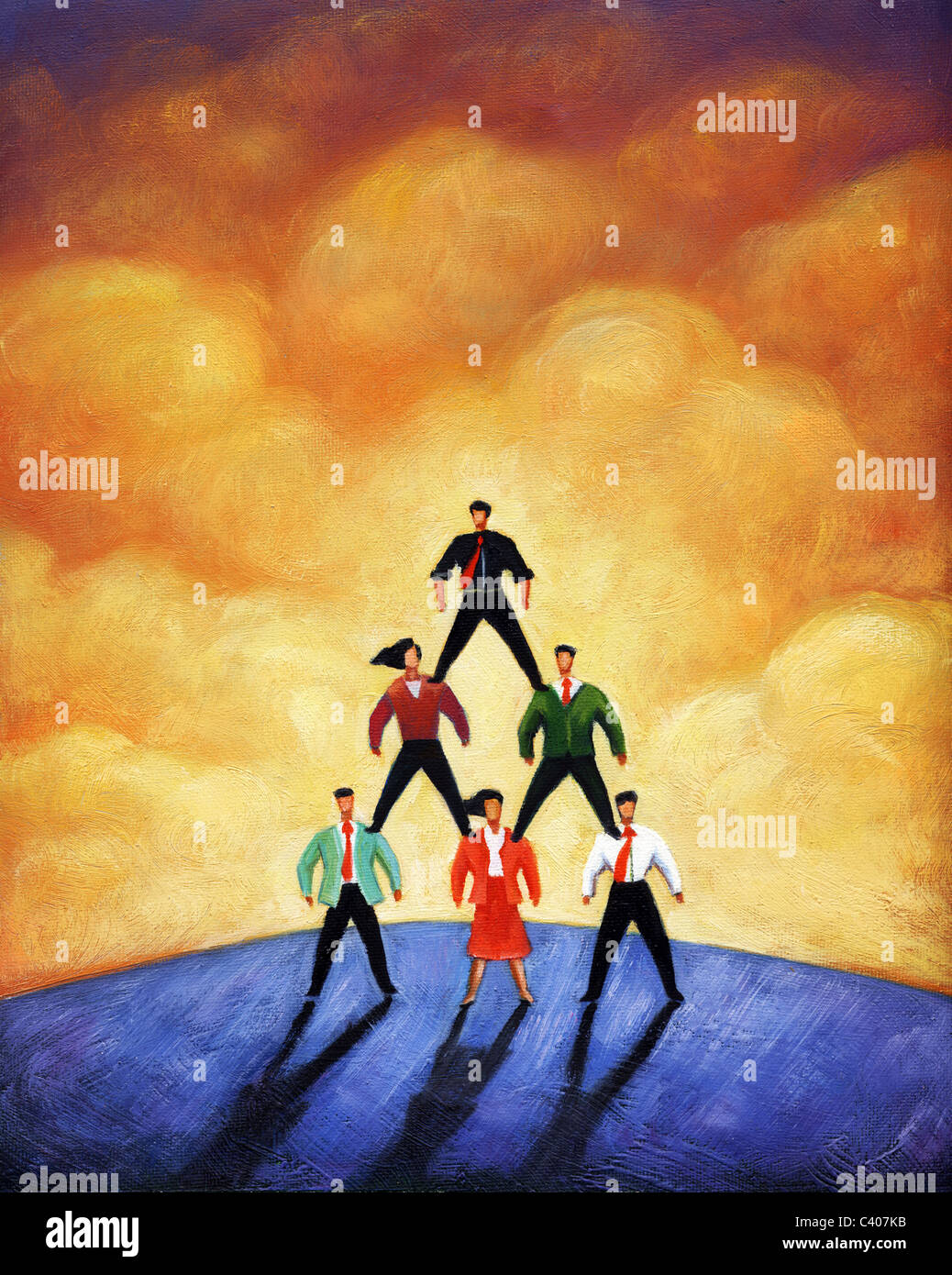 Illustration of people standing in the form of a pyramid Stock Photo ...