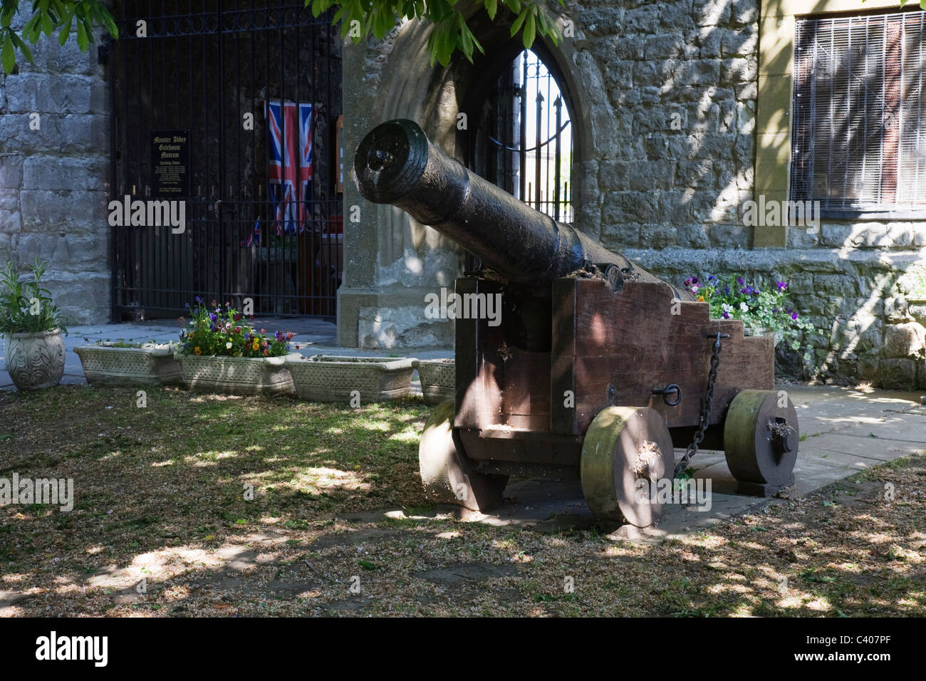 A cannon gun outside the Gatehouse of Minster Abbey, Isle of Sheppey ...