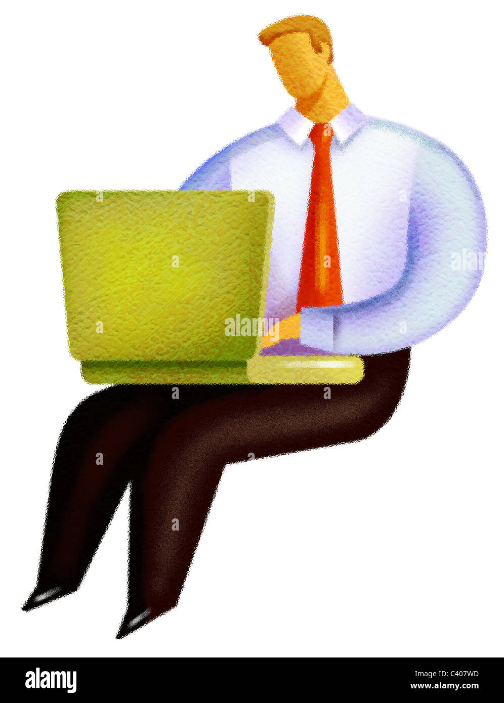 Illustration of a man using his laptop Stock Photo - Alamy