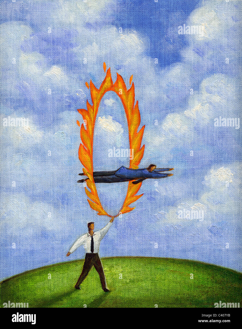 Man jumping through fire ring hi-res stock photography and images - Alamy