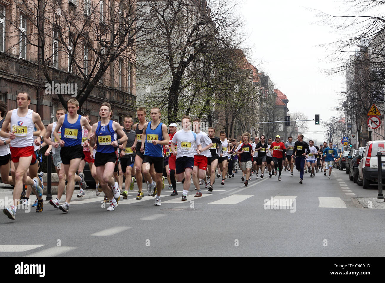 Runners participate in street run (8 km). Katowice, Poland Stock Photo ...