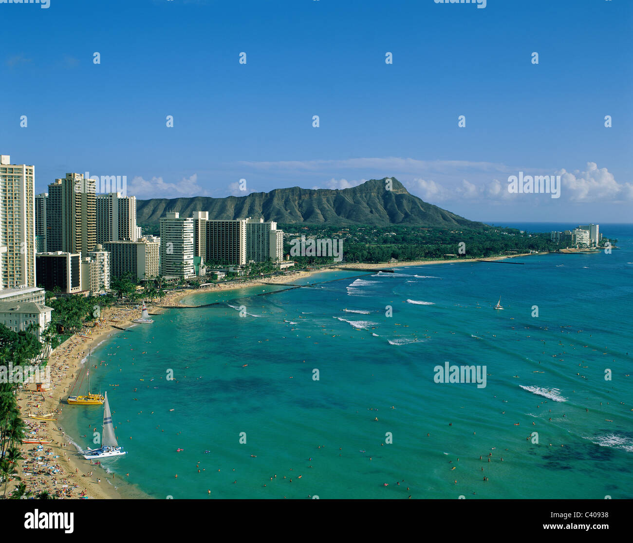 Aerial, America, Beach, Boats, Crowd, Crowded, Diamond head, Dormant ...