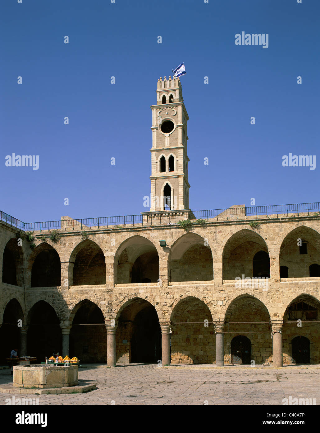 Akka, Arches, Building, Columns, Courtyard, Flag, Holiday, Inn, Israel ...