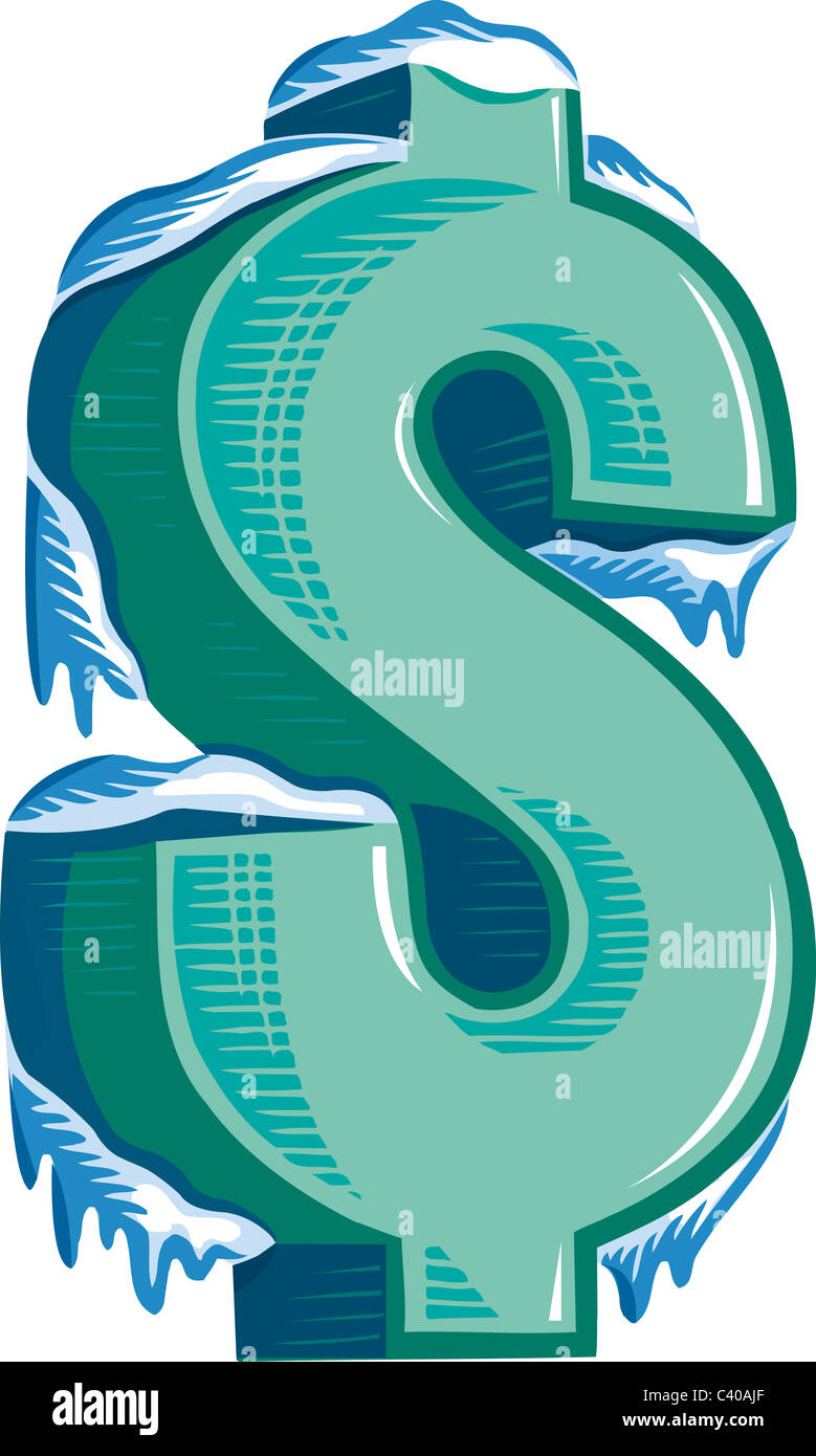 Illustration of a green dollar sign with ice on it Stock Photo - Alamy