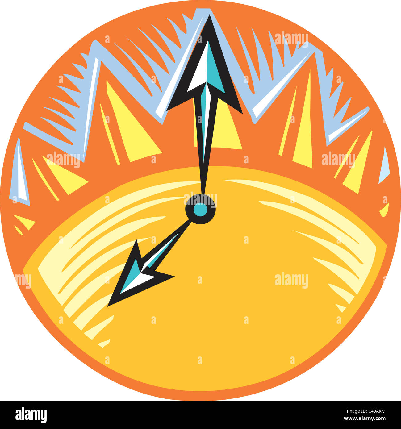 Illustration of a clock with a sun on it Stock Photo - Alamy