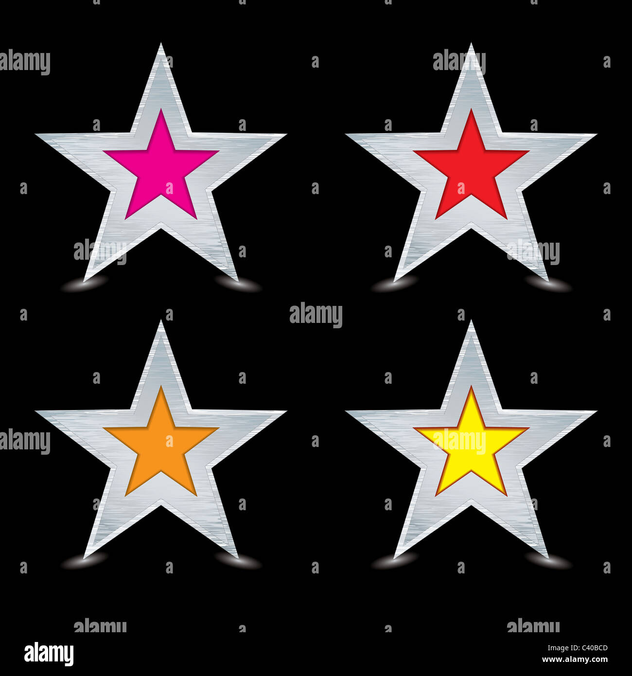 Silver star concept with brushed metal surface and black background ...