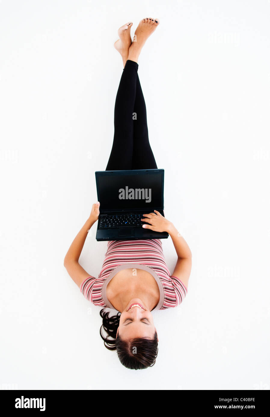 Happy adult woman pc Cut Out Stock Images & Pictures - Alamy