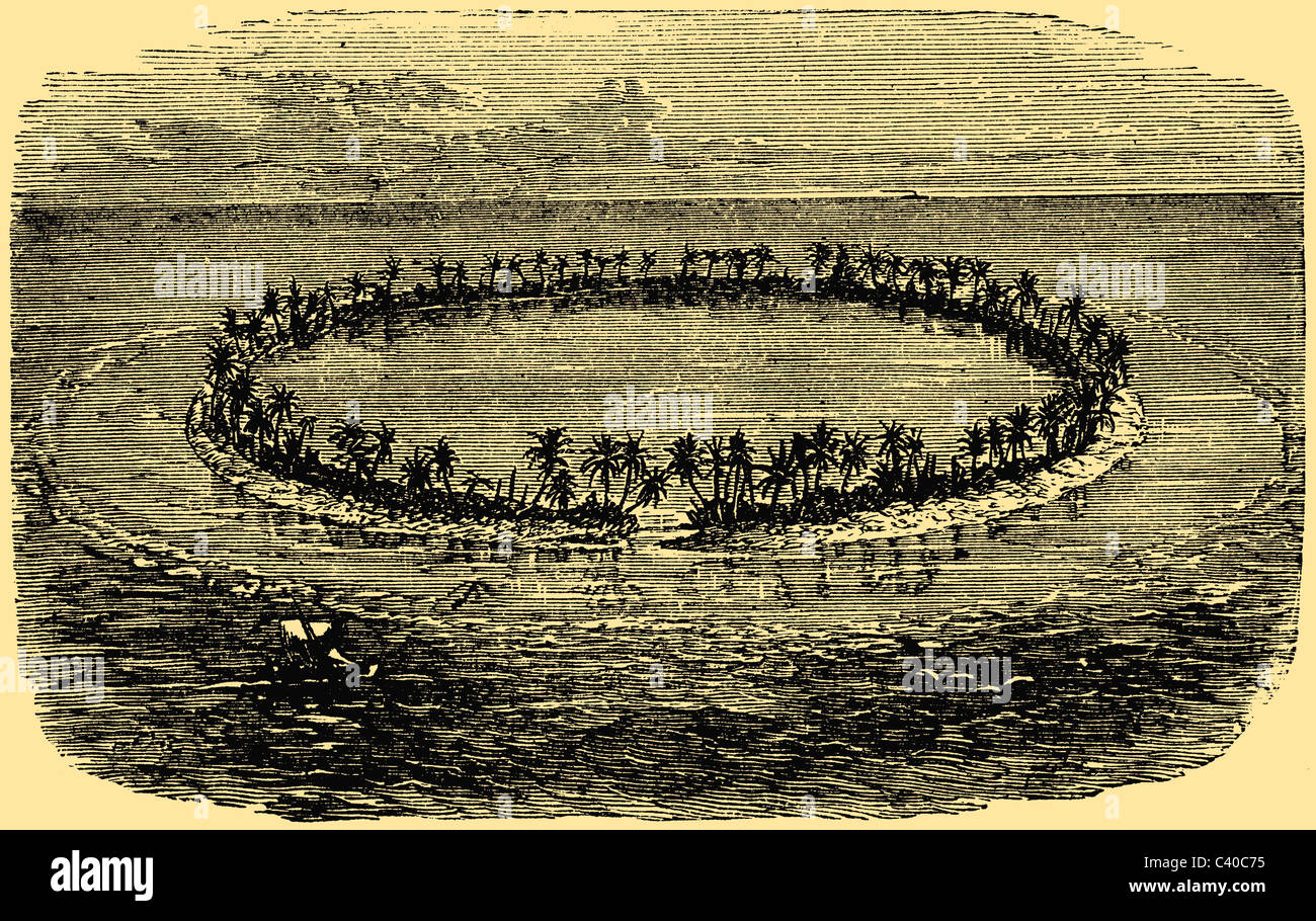 Coral Ring Island (Atoll) with coral reefs: Tatakoto Roa (Paumotu Stock ...