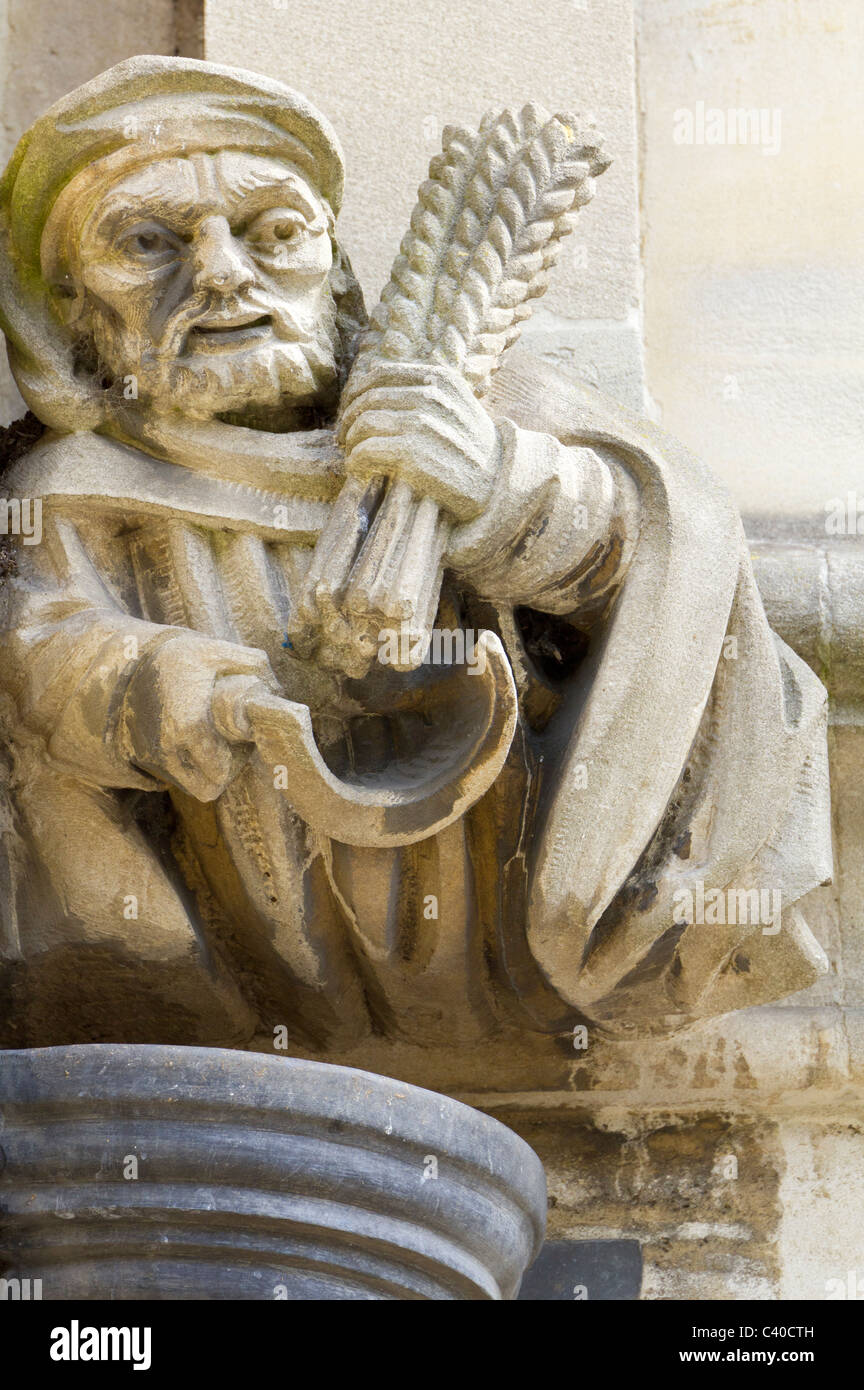 Carving of grotesque above drainpipe - Magdalen College Oxford Stock ...