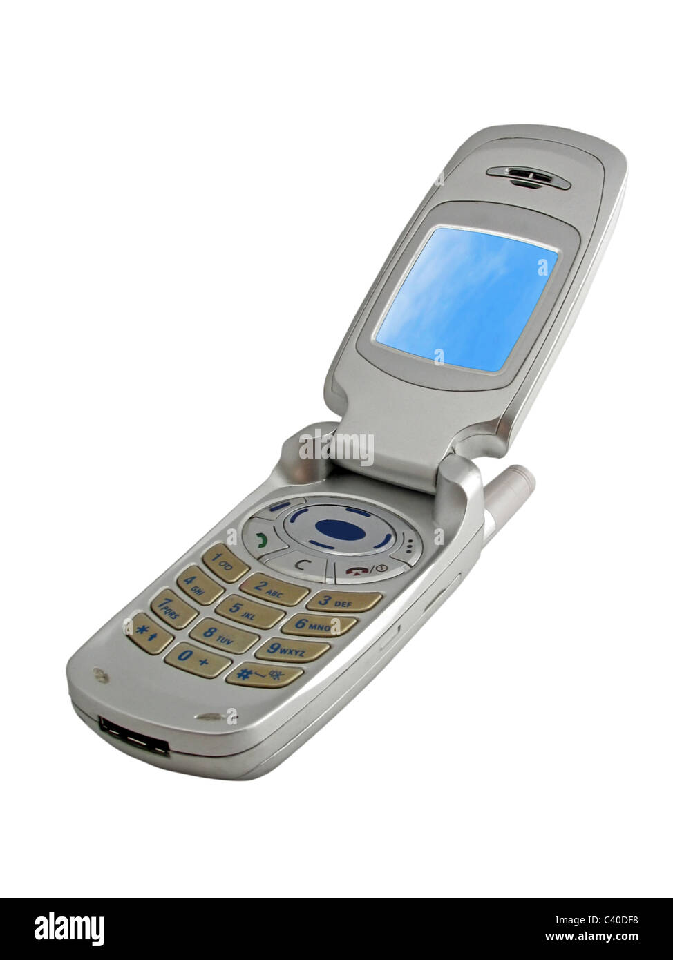 cell phone with blue display isolated on white Stock Photo - Alamy