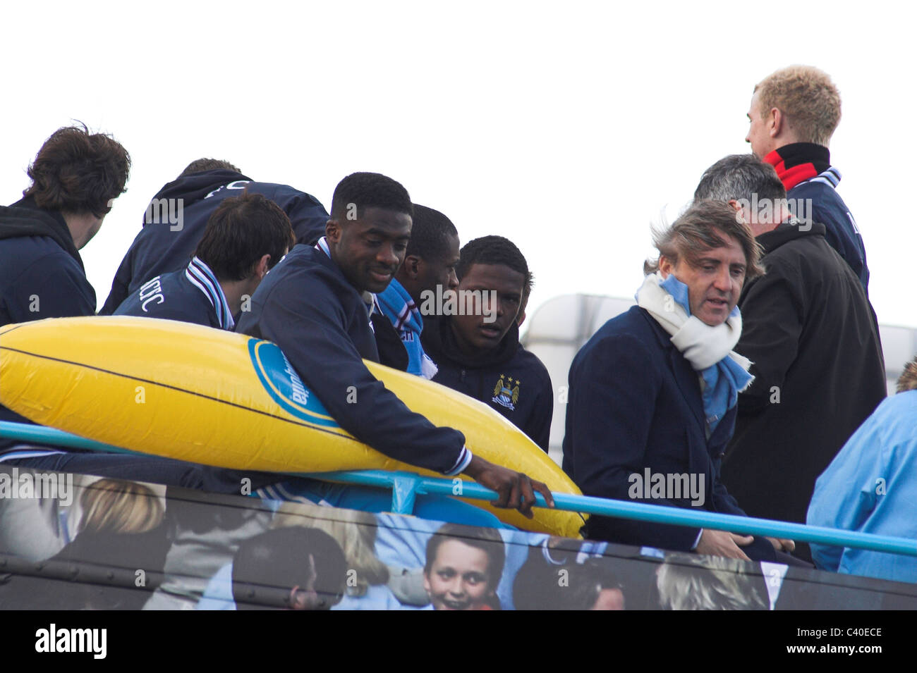 Manchester City Cup Parade tour bus and players, 2011 Stock Photo - Alamy