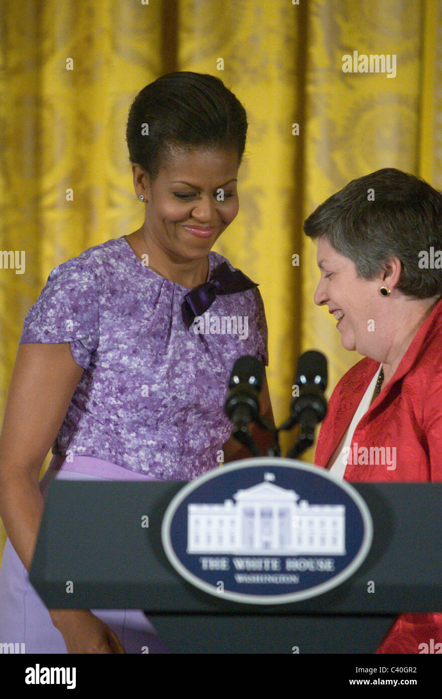 First lady Michelle Obama greets Secretary of Homeland Security Janet A ...