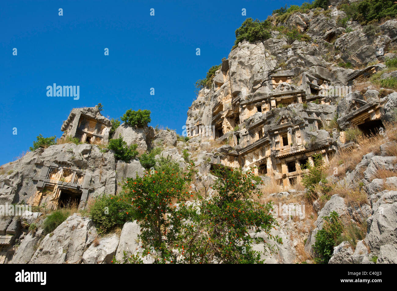 Turkish, Riviera, Lycia, cliff graves, Myra, Lycia, south coast, Turkey ...