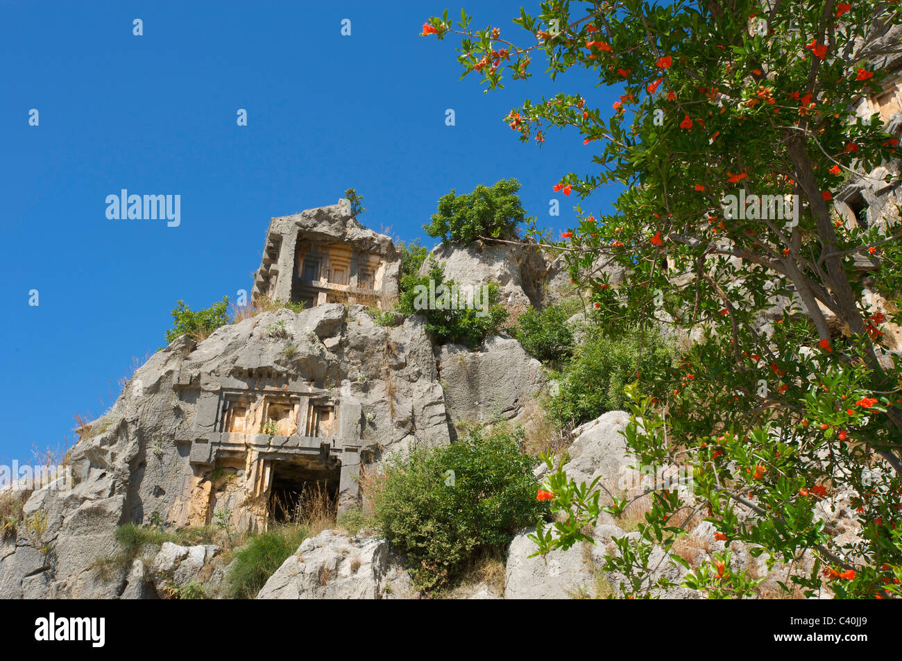 Turkish, Riviera, Lycia, cliff graves, Myra, Lycia, south coast, Turkey ...