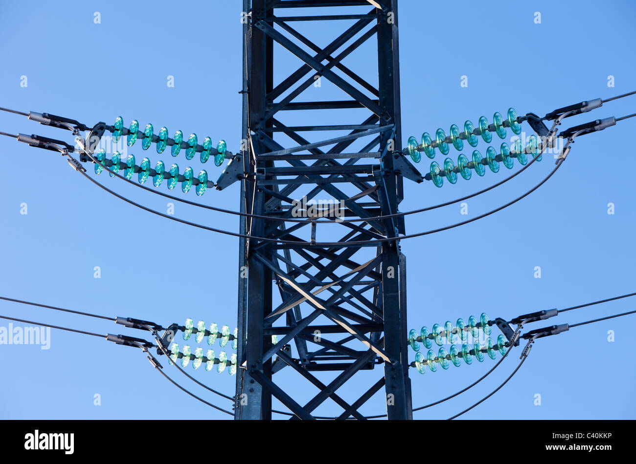 Green glass insulators in a high-voltage power line , Finland Stock ...