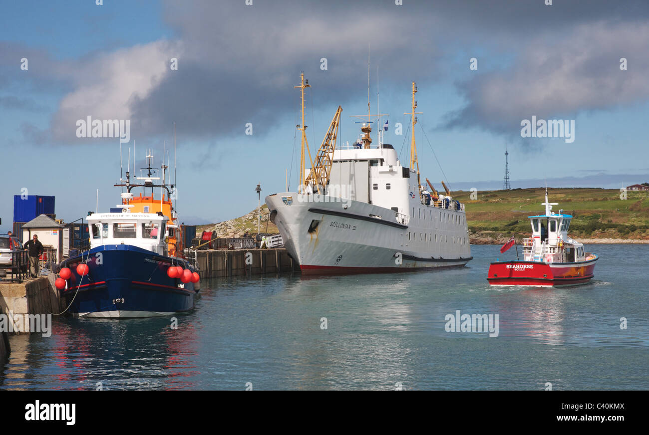 MV Scillonian III in dock at Hugh Town St Mary's in the Isles of Scilly ...