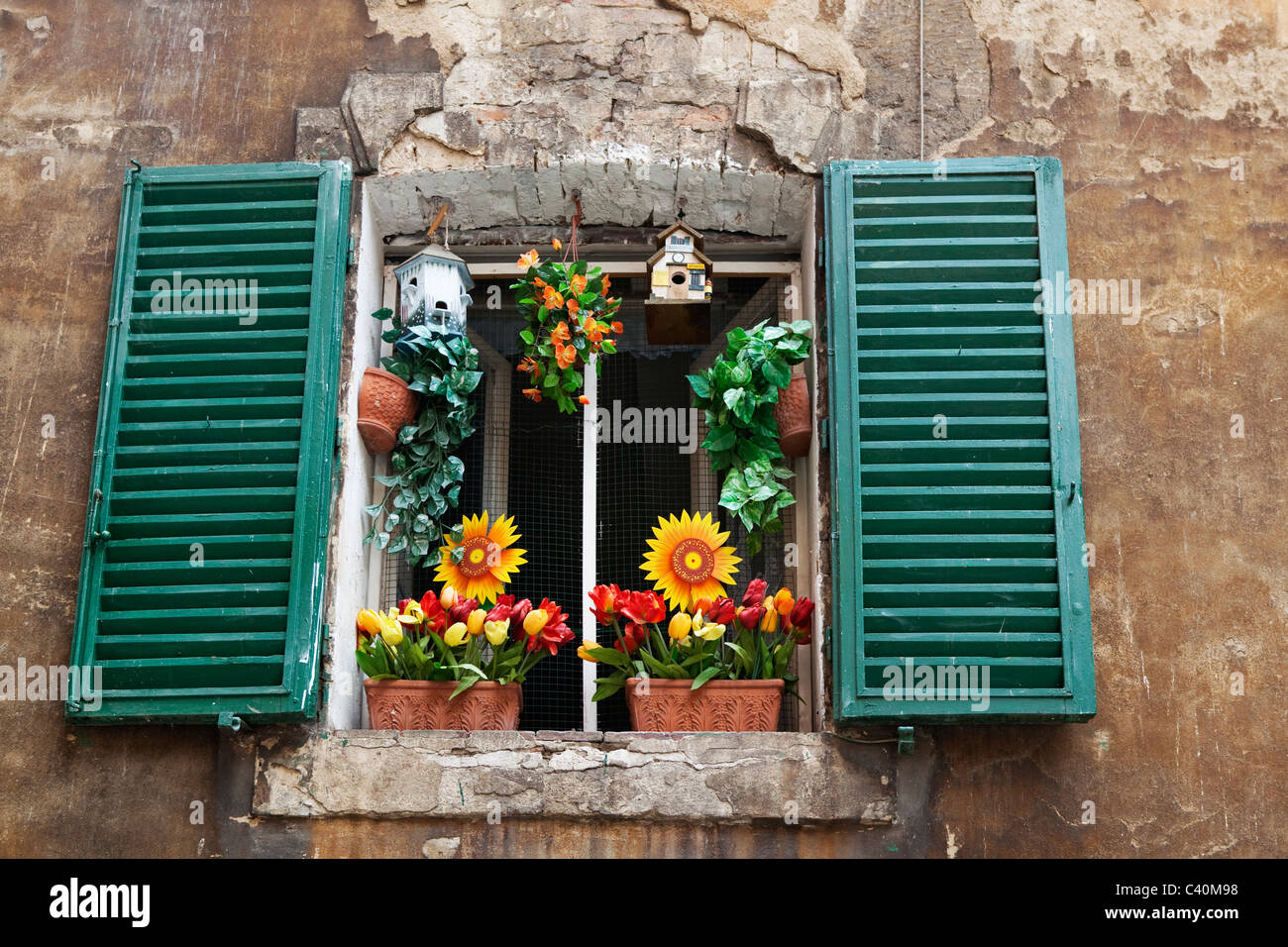 Happy window decorated Stock Photo - Alamy