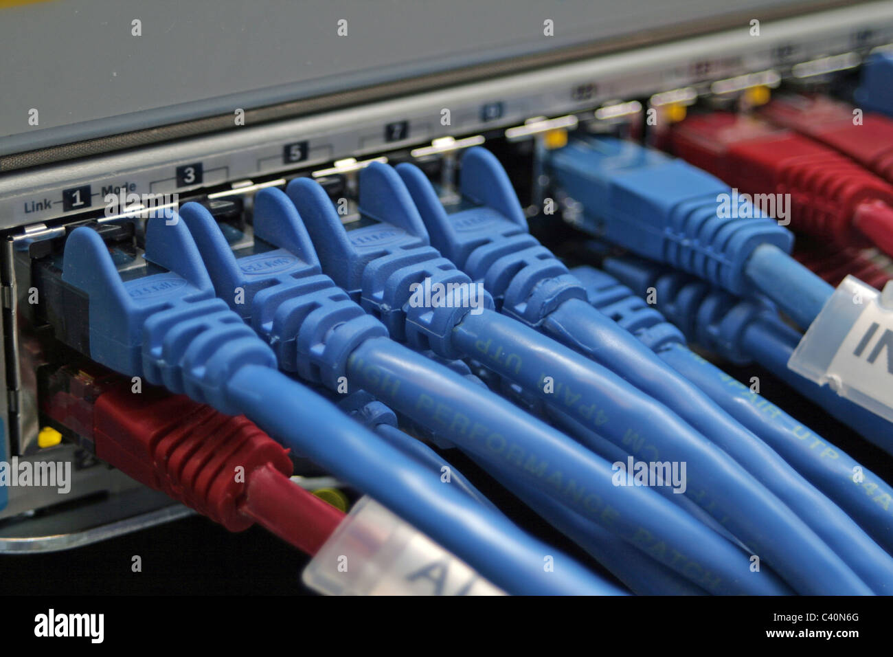 Ethernet cables connected to a switch Stock Photo - Alamy